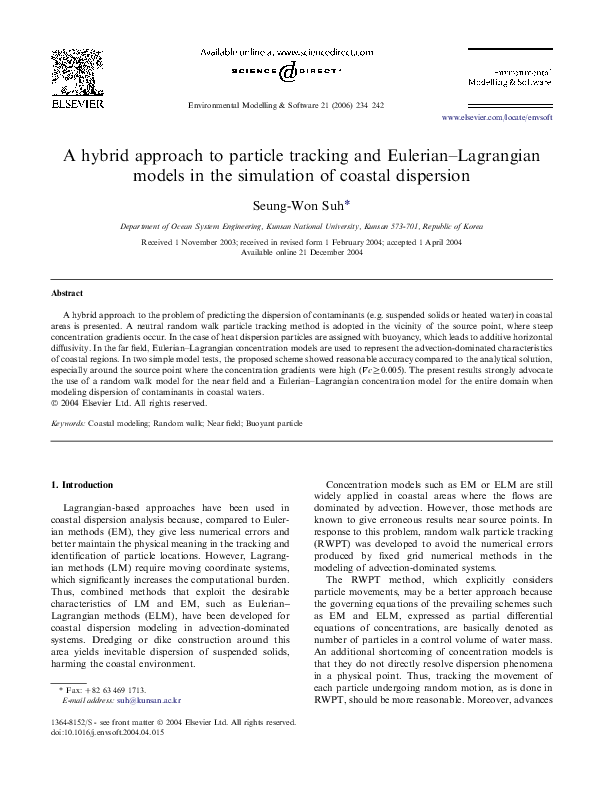 (PDF) A hybrid approach to particle tracking and Eulerian–Lagrangian models in the simulation of ...
