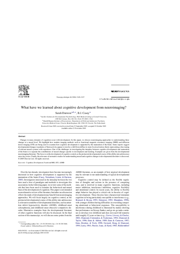 (PDF) What have we learned about cognitive development from neuroimaging?