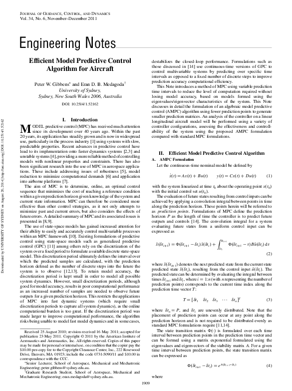 (PDF) Efficient Model Predictive Control Algorithm for Aircraft