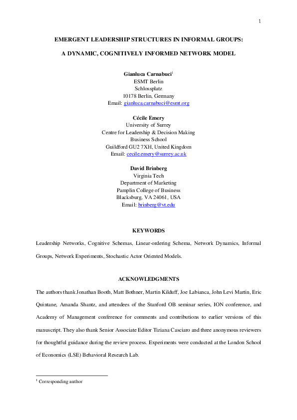 (PDF) Emergent Leadership Structures in Informal Groups: A Dynamic ...