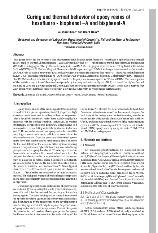 (PDF) Curing and thermal behavior of epoxy resins of hexafluoro ...