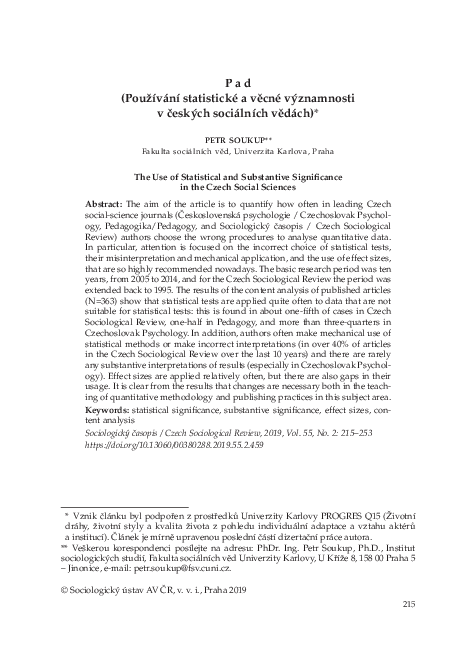 (PDF) The Use of Statistical and Substantive Significance in the Czech ...