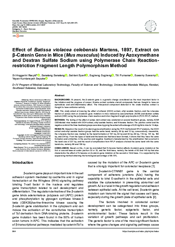 (PDF) Effect of Batissa violacea celebensis Martens, 1897, Extract on β ...