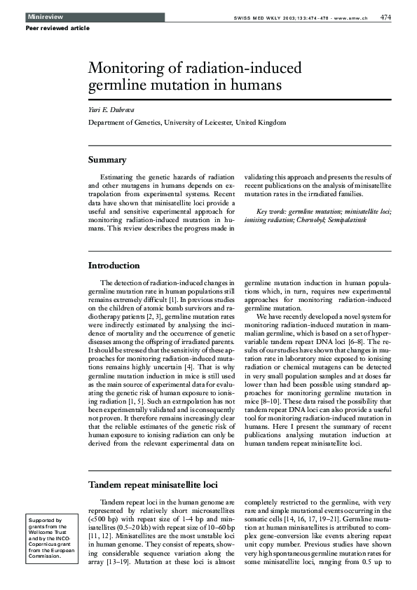 (PDF) Monitoring of radiation-induced germline mutation in humans