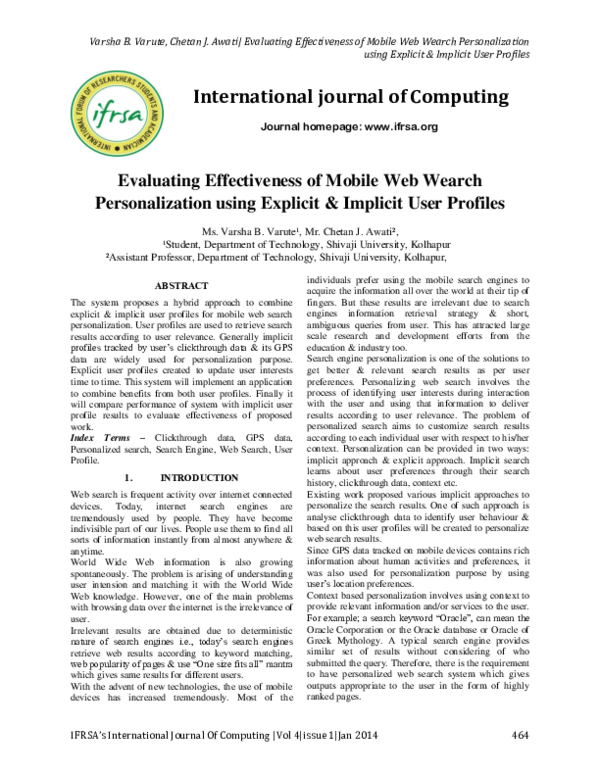 (PDF) Evaluating Effectiveness of Mobile Web Wearch Personalization using Explicit & Implicit ...