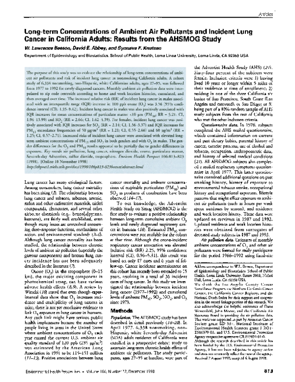 (PDF) Association Between Outdoor Air Pollution and Risk of Malignant ...