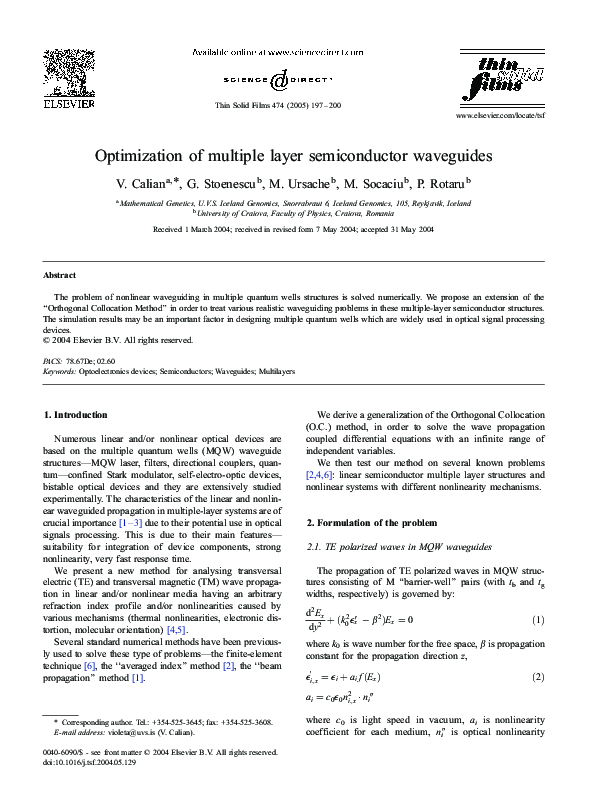 (PDF) Optimization of multiple layer semiconductor waveguides