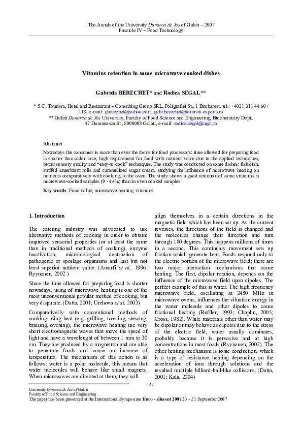(PDF) Vitamins retention in some microwave cooked dishes