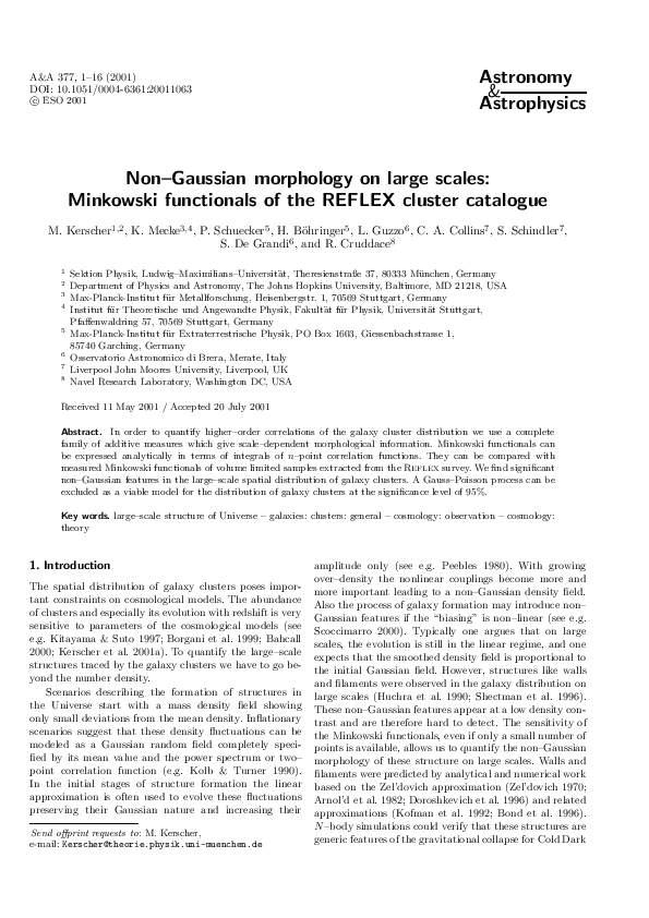 (PDF) Non-Gaussian morphology on large scales: Minkowski functionals of the REFLEX cluster catalogue