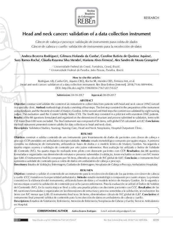 (PDF) Head and neck cancer: validation of a data collection instrument