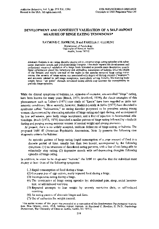 (PDF) Development and construct validation of a self-report measure of Binge eating tendencies