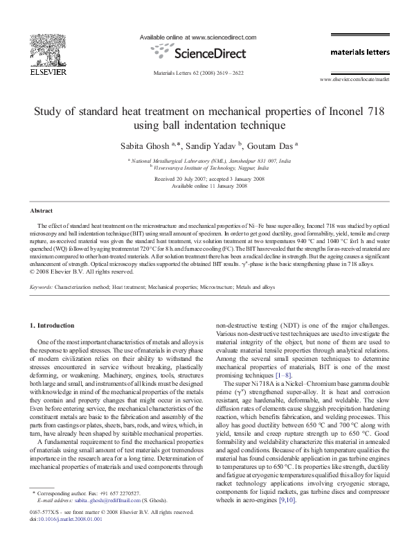 (PDF) Study of standard heat treatment on mechanical properties of Inconel 718 using ball ...