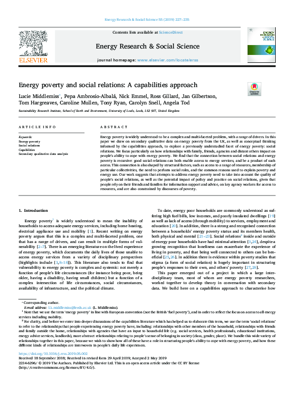 (PDF) Energy poverty and social relations: A capabilities approach