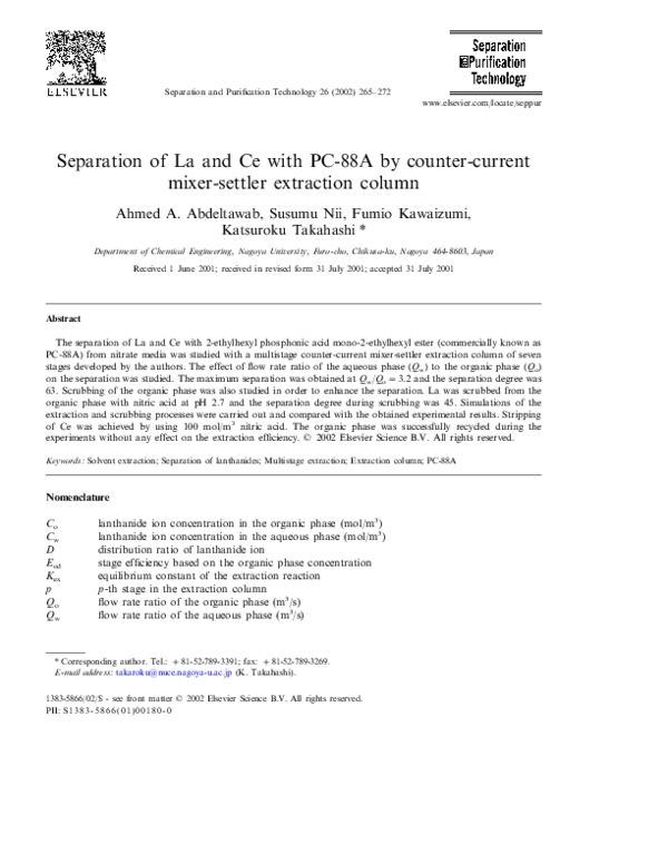 (PDF) Separation of La and Ce with PC-88A by counter-current mixer ...