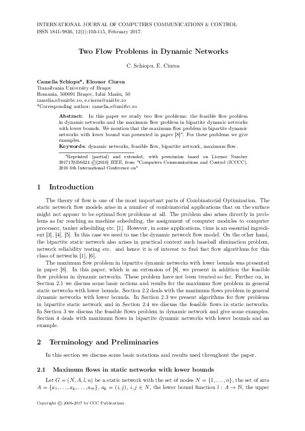 (PDF) Two Flow Problems in Dynamic Networks