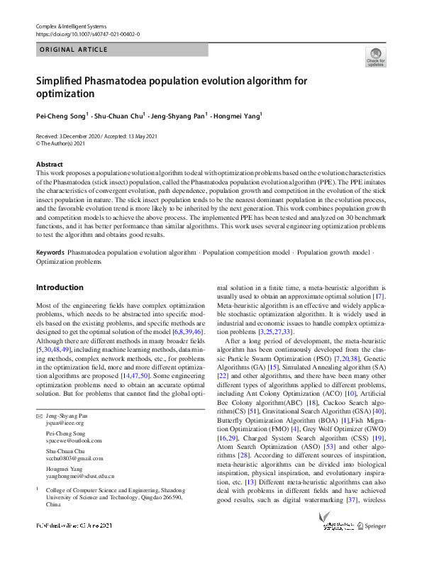 Pdf Simplified Phasmatodea Population Evolution Algorithm For