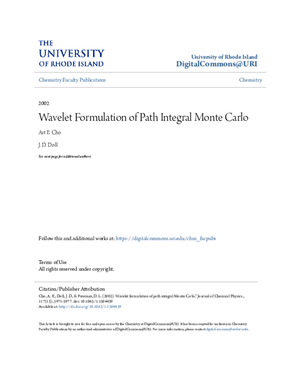 (PDF) Wavelet formulation of path integral Monte Carlo