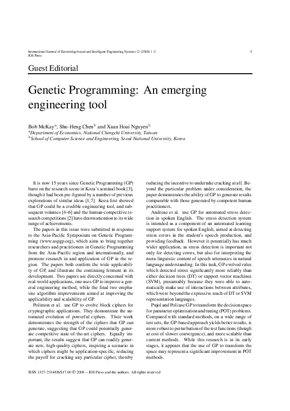 (PDF) Genetic Programming: An emerging engineering tool