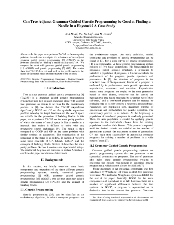 Pdf Can Tree Adjunct Grammar Guided Genetic Programming Be Good At Finding A Needle In A