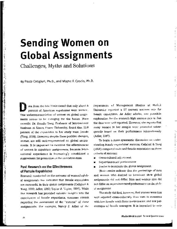 (PDF) Sending women on global assignments: Challenges, myths and solutions