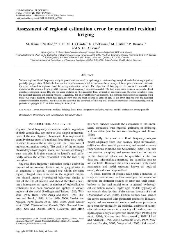 (PDF) Assessment of regional estimation error by canonical residual kriging