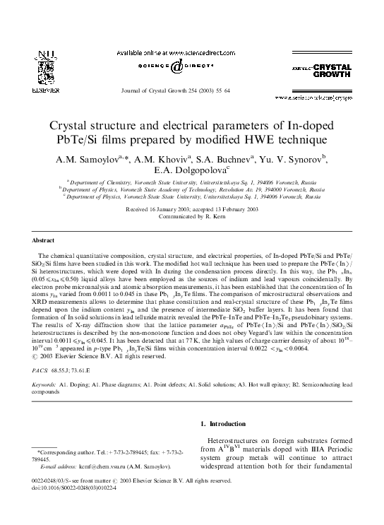 (PDF) Crystal structure and electrical parameters of In-doped PbTe/Si ...