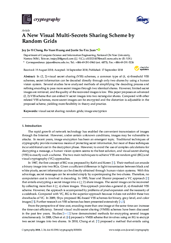 (PDF) A New Visual Multi-Secrets Sharing Scheme by Random Grids
