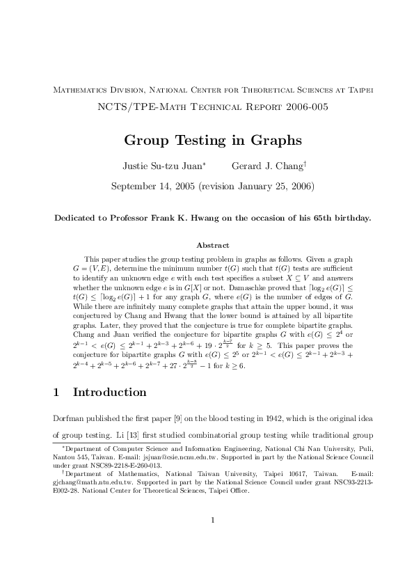 Pdf Group Testing In Graphs