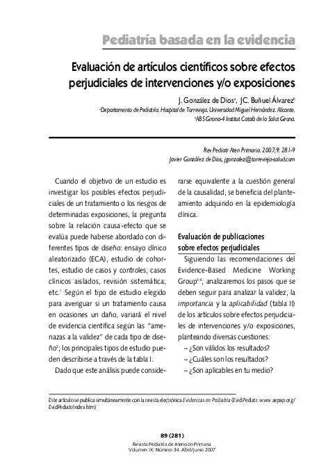 (PDF) Evaluaci n de art culos cient ficos sobre efectos perjudiciales de intervenciones y/o ...
