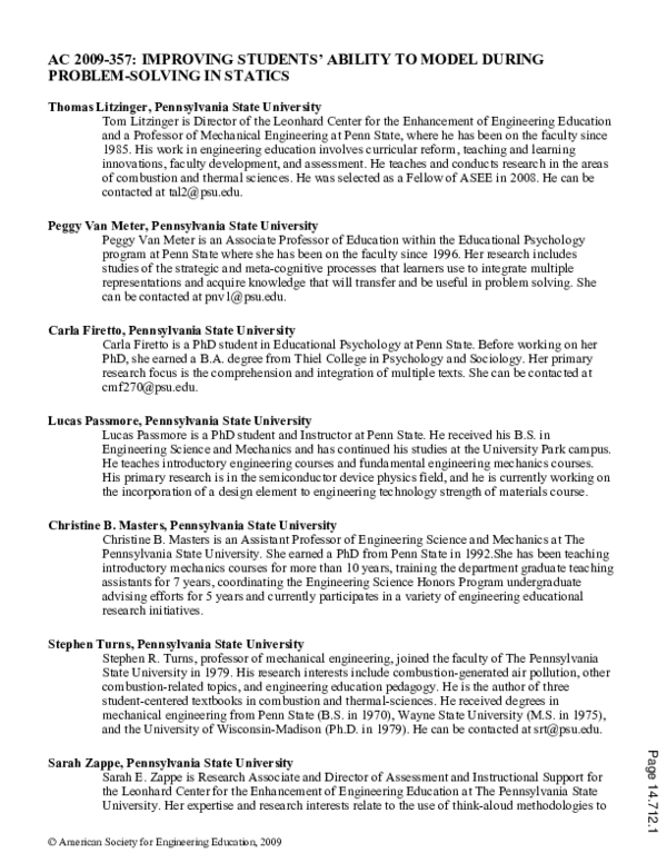 (PDF) Improving Students’ Ability To Model During Problem Solving In Statics