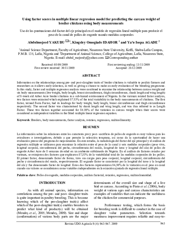 (PDF) Using factor scores in multiple linear regression model for predicting the carcass weight ...