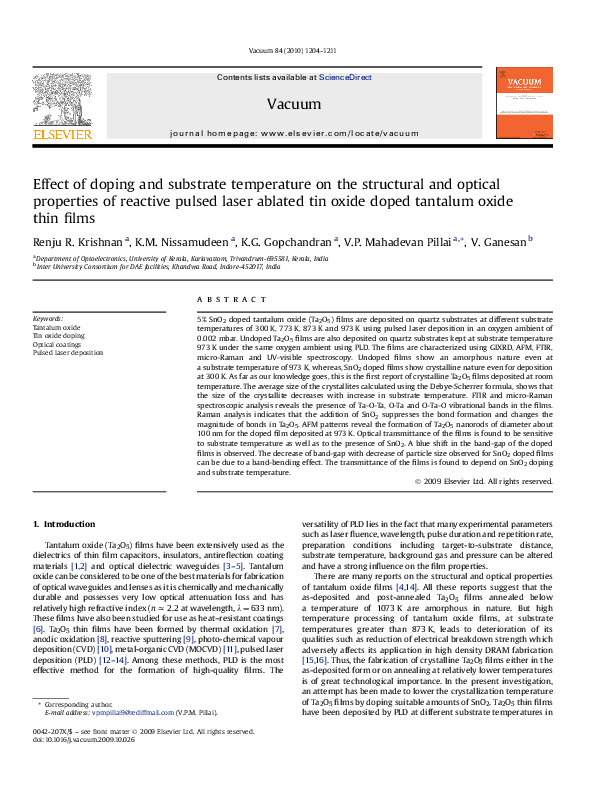 (PDF) Effect of doping and substrate temperature on the structural and optical properties of ...