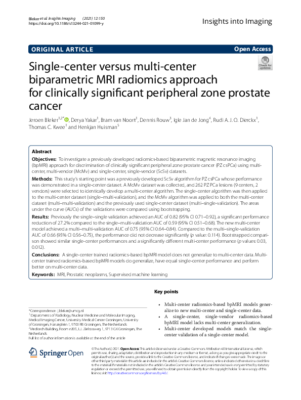 (PDF) Single-center versus multi-center biparametric MRI radiomics ...