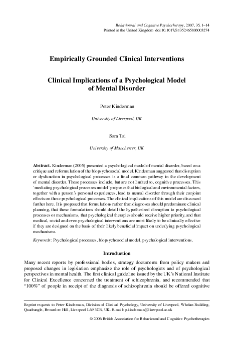(PDF) Empirically grounded clinical interventions: Cognitive ...