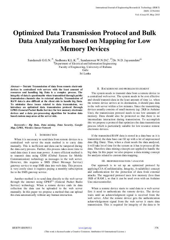 (PDF) Optimized Data Transmission Protocol and Bulk Data Analyzation based on Mapping for Low ...