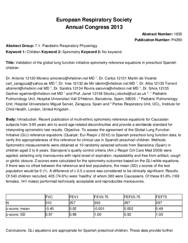 Pdf Validation Of The Global Lung Function Initiative Spirometry Reference Equations In