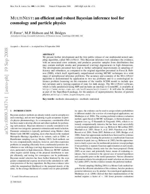 (PDF) MultiNest: an efficient and robust Bayesian inference tool for cosmology and particle physics