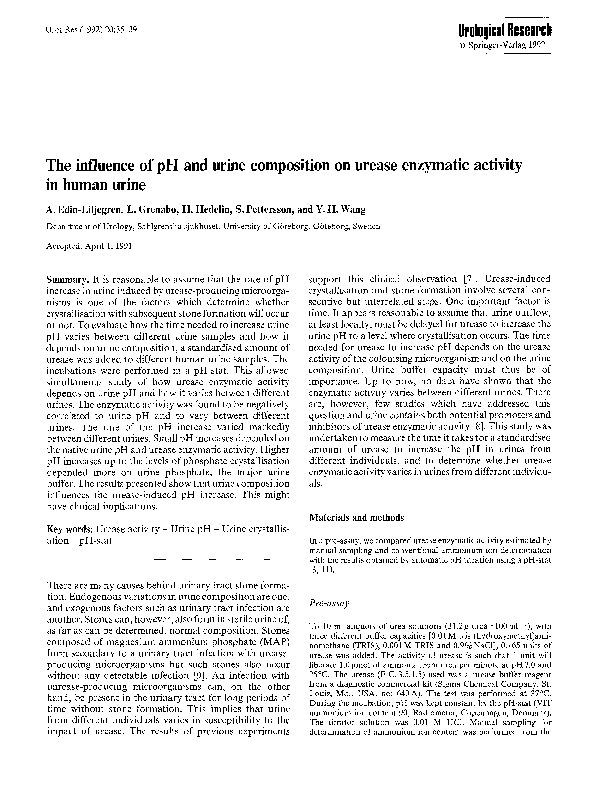 (PDF) The influence of pH and urine composition on urease enzymatic ...