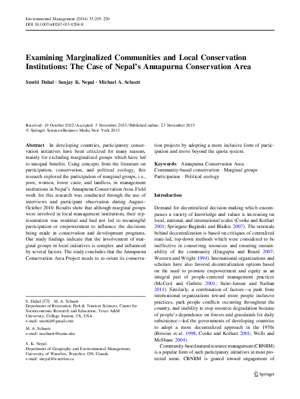 (PDF) Examining Marginalized Communities and Local Conservation ...