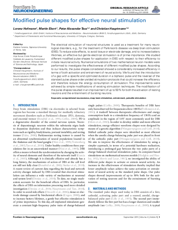 (PDF) Modified Pulse Shapes for Effective Neural Stimulation