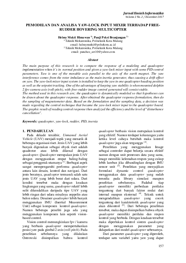 (PDF) Pemodelan Dan Analisa Yaw-Lock Input Mixer Terhadap Free-Rudder ...