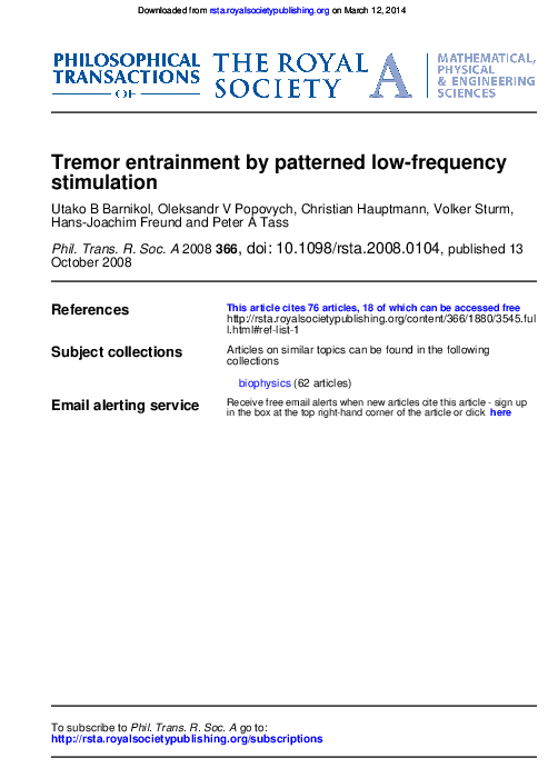 (PDF) Tremor entrainment by patterned low-frequency stimulation