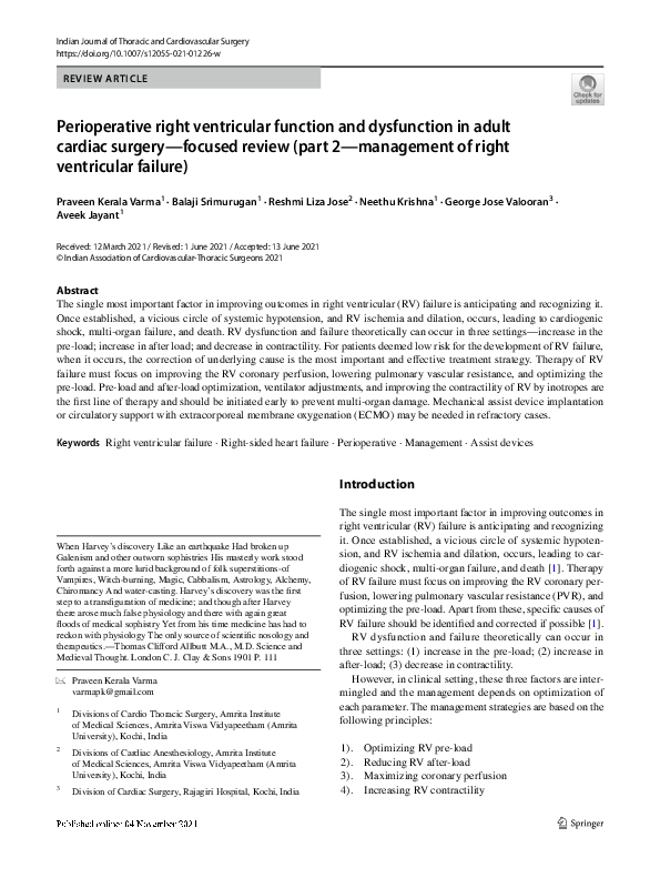 (PDF) Perioperative right ventricular function and dysfunction in adult ...
