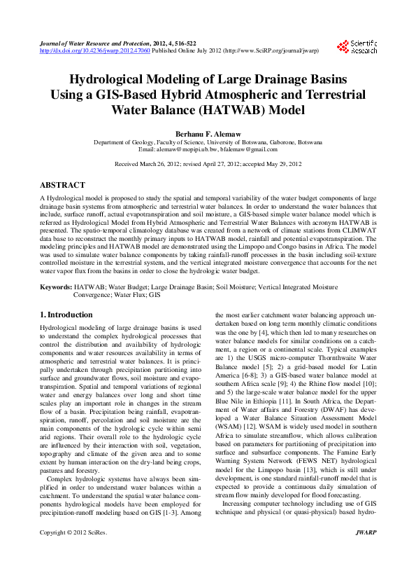 (PDF) Hydrological Modeling of Large Drainage Basins Using a GIS-based Hybrid Atmospheric and ...