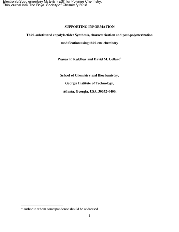 (PDF) Thiol-substituted copolylactide: synthesis, characterization and ... (PDF) Thiol-substituted copolylactide: synthesis, characterization and ...