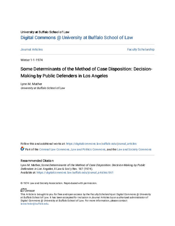 (PDF) Some determinants of the method of case disposition: Decision ...