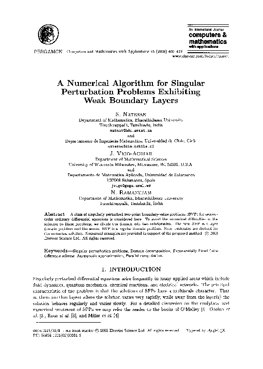 Pdf A Numerical Algorithm For Singular Perturbation Problems Exhibiting Weak Boundary Layers