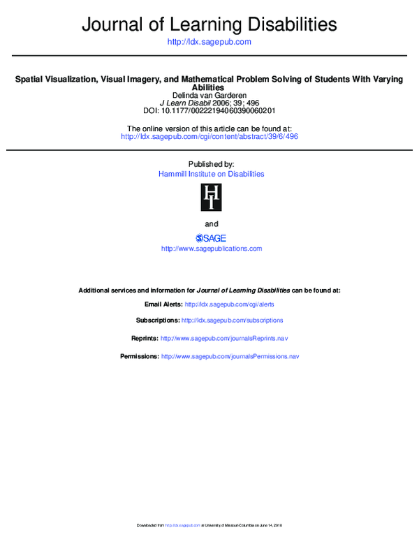 (PDF) Spatial Visualization, Visual Imagery, and Mathematical Problem Solving of Students With ...