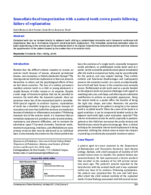 (PDF) Immediate fixed temporization with a natural tooth crown pontic ...