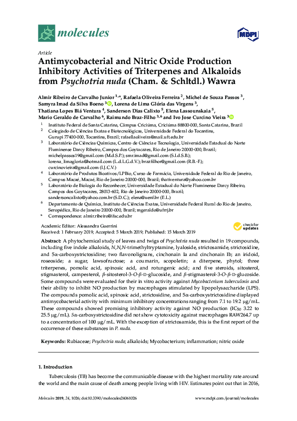 (PDF) Antimycobacterial and Nitric Oxide Production Inhibitory ...